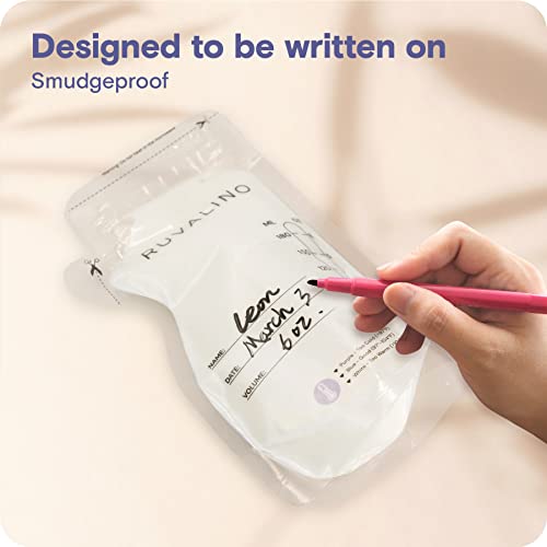 Breastmilk Storage Bag, RUVALINO Breastfeeding Essentials Breast Milk Storage Bags for Freezer, 150 Count, Temp-Sense Spot, Easy Pour Spout, Hygienically Double-Sealed, Self Standing&Lay Flat, 6 Oz