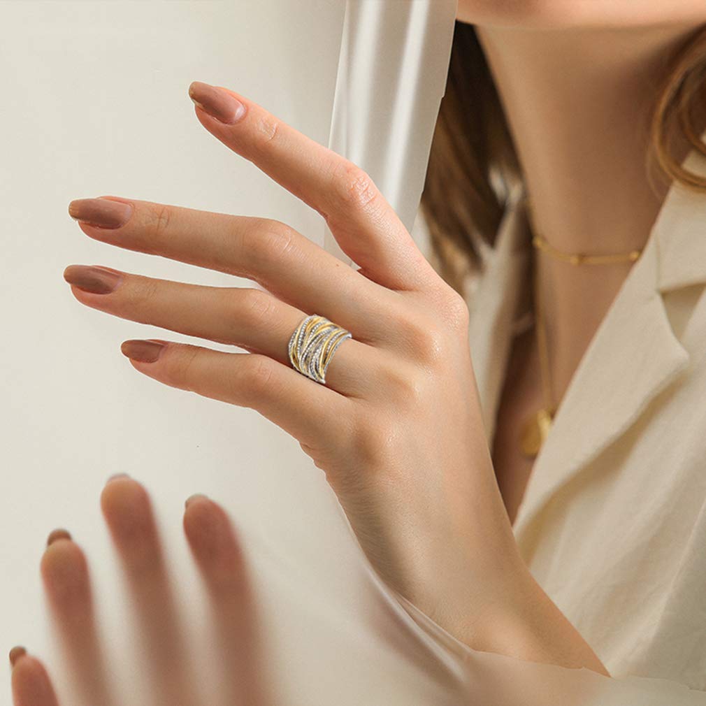CASDAN 4Pcs Intertwined Crossover Statement Ring for Women Fashion Wrap Chunky Rings Twine Twisted Cable Wide Statement Band Ring for Men, Size 8
