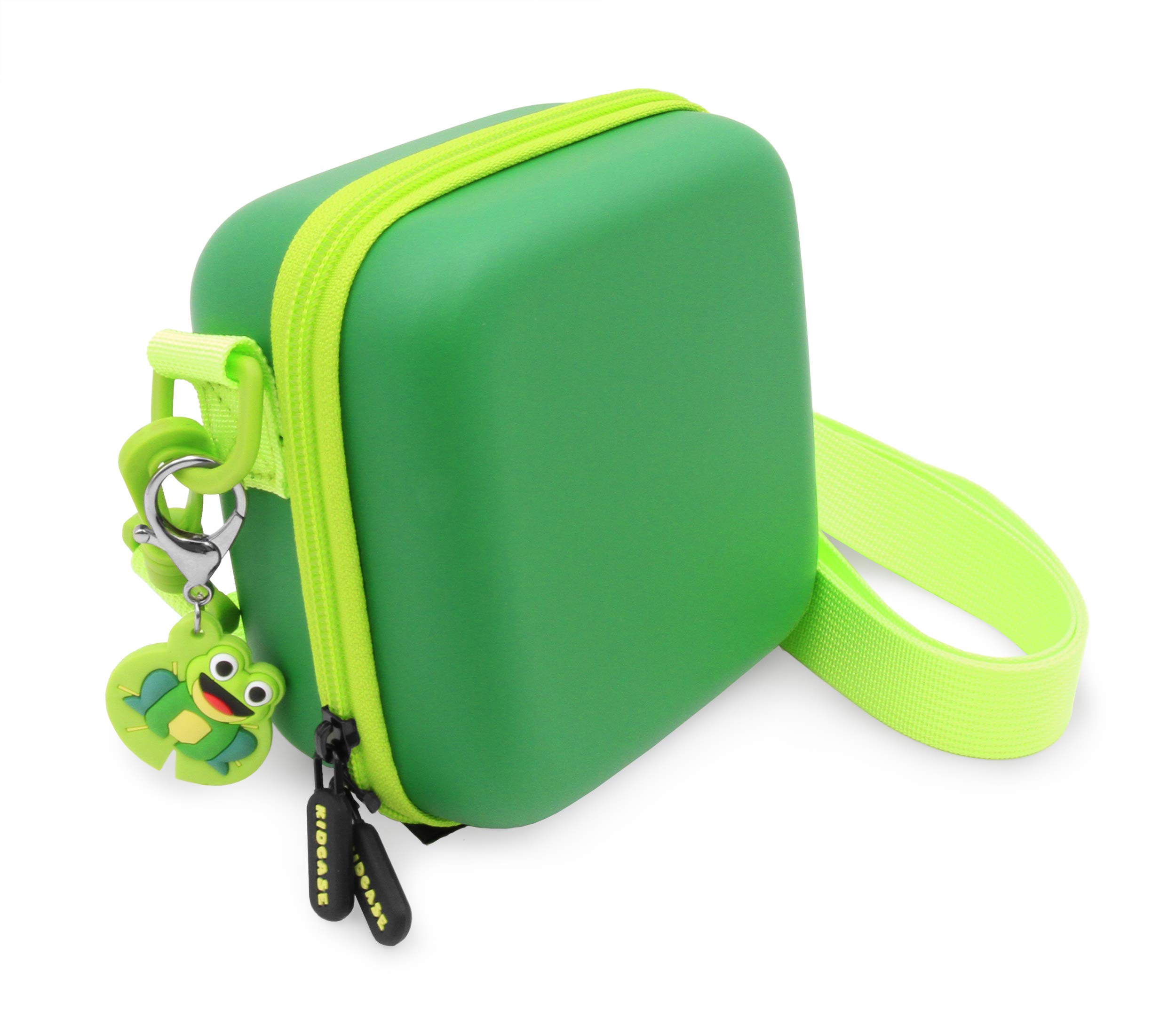 CASEMATIX Green Toy Box Travel Case Compatible with Leapfrog Rockit Twist Handheld Learning Game System - Includes Adjustable Shoulder Strap, Accessory Storage and Rubber Frog Keychain - CASE ONLY