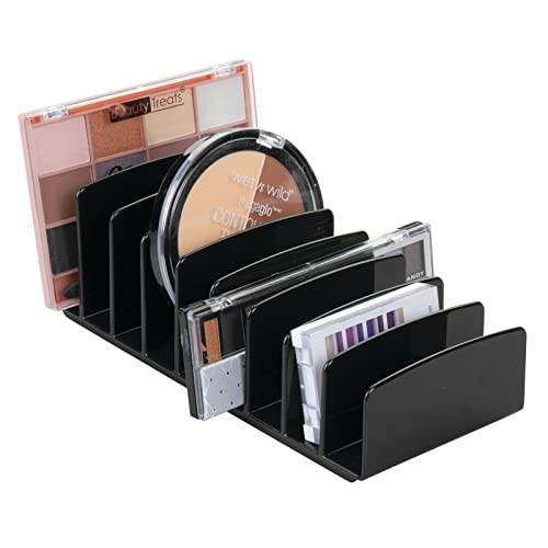 mDesign Plastic Divided Cosmetic Palette Organizer with 9 Sections - Makeup Storage for Bathroom Vanity, Cabinet, Drawer - Holds Eyeshadow, Blush, Powder - Lumiere Collection - Black