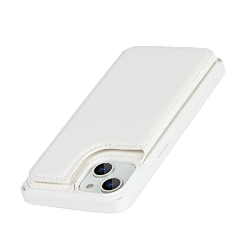 Cavor for iPhone 13 Wallet Case for Women Men,iPhone 13 Case with Card Holder,Phone Cases for iPhone 13 with Stand & Strap,Leather Credit Card Holders Shockproof Protective Cover-White