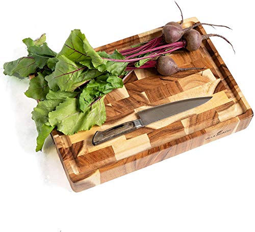 Villa Acacia Large Wood Cutting Board with Juice Groove, 2.5 Inch Thick, 17x12 Inch End Grain Block