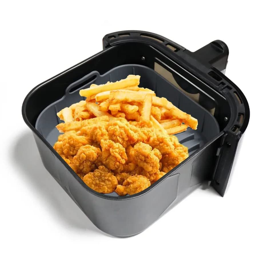 Air Fryer Silicone 2 Pack, Replacement for Paper Liners, 8" x 8" Square Silicone Air Fryer Basket, Silicone Bowl For Air Fryer Oven Accessories, No More Harsh Cleaning