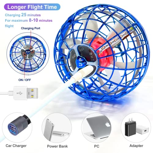 CASEIER Flying Orb Ball Hover Toy, Hand Controlled Floating Ball with RGB Light, 360° Spinning Flying Spinner Mini Drone, Cosmic Boomerang Balls, Magic Levitating Space Toys for Adults Kids (Blue)