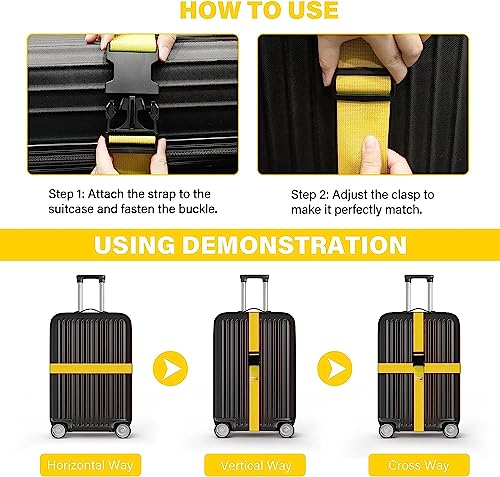 BILIONE Luggage Straps Belts TSA Approved Keep Suitcase Secure While Traveling, 79" Long Add a Bag Premium Accessory for Travel Bag Closure, 4 Pack Yellow Black