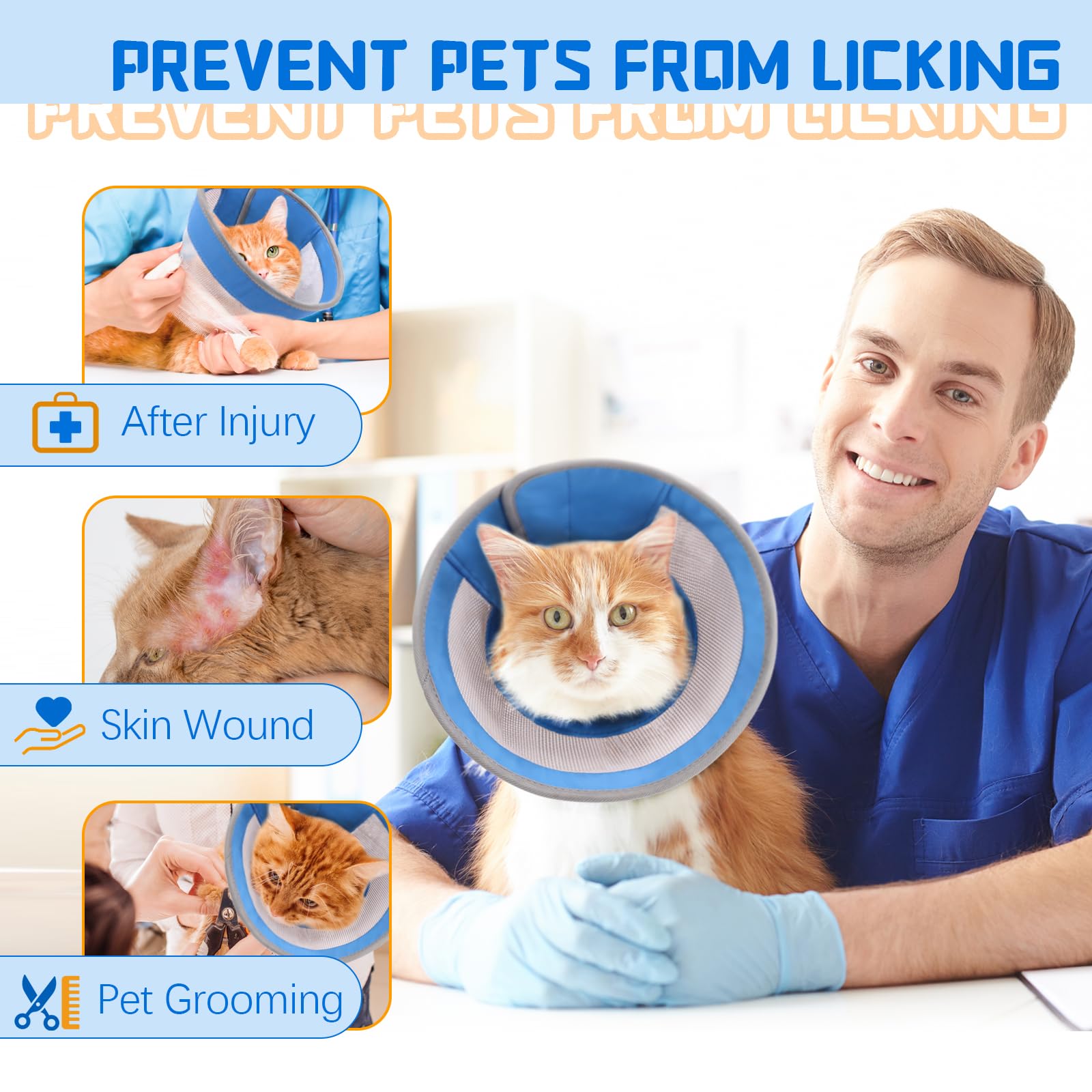 GoGoPaw Cat Cone, Breathable Cat Cone Collar Soft, Adjustable Cat Cone to Stop Licking, Water Resistant Neck Cone for Cats with Air Mesh, Protective Cat Recovery E Collar for Cat Kitten(Blue, M-2