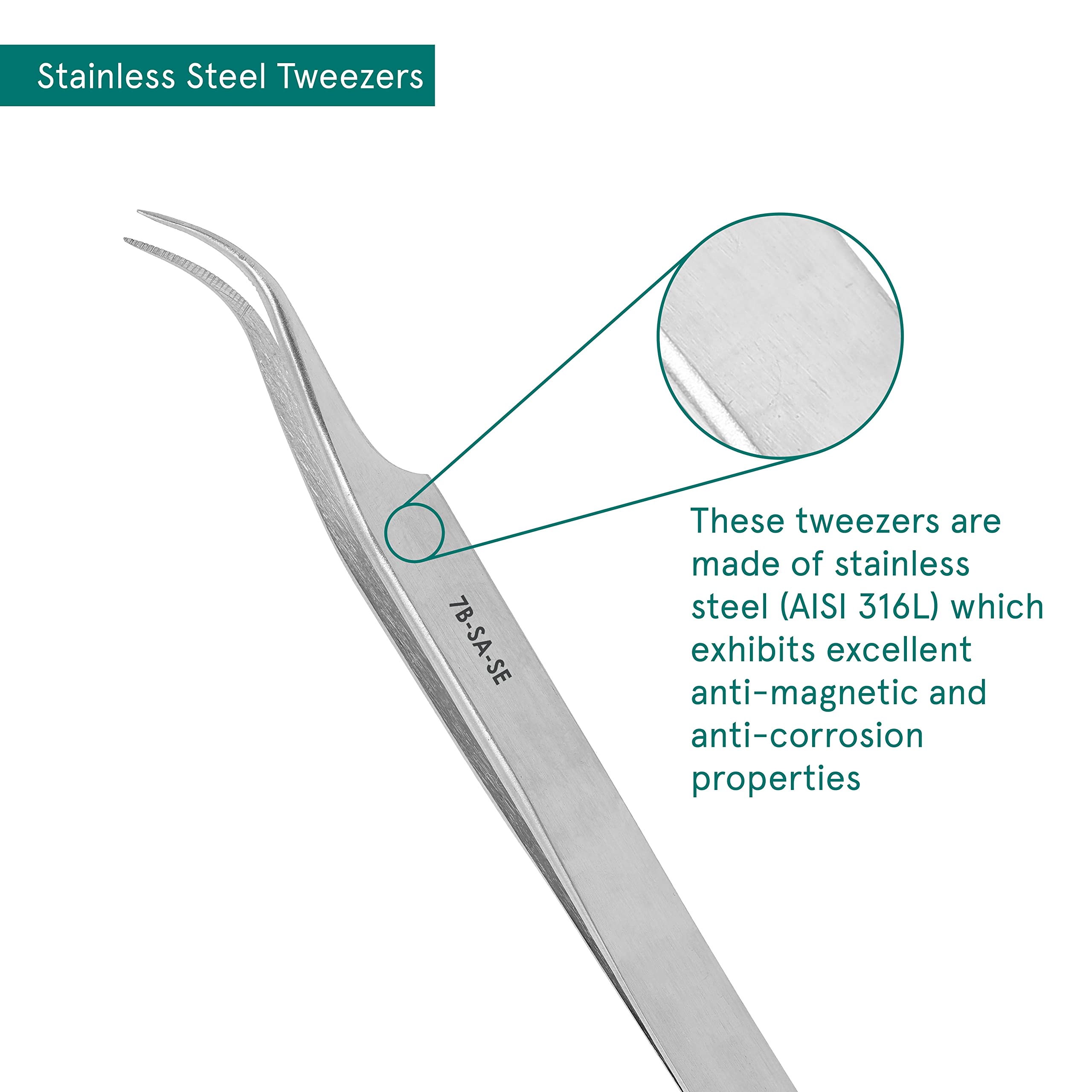 Excelta - 7B-SA-SE - Tweezers - Very Fine Point - Curved - One Star - Anti-Mag. SS - Serrated Tips, 0.06" Height, 0.39300000000000002" Wide, 4.5" Length