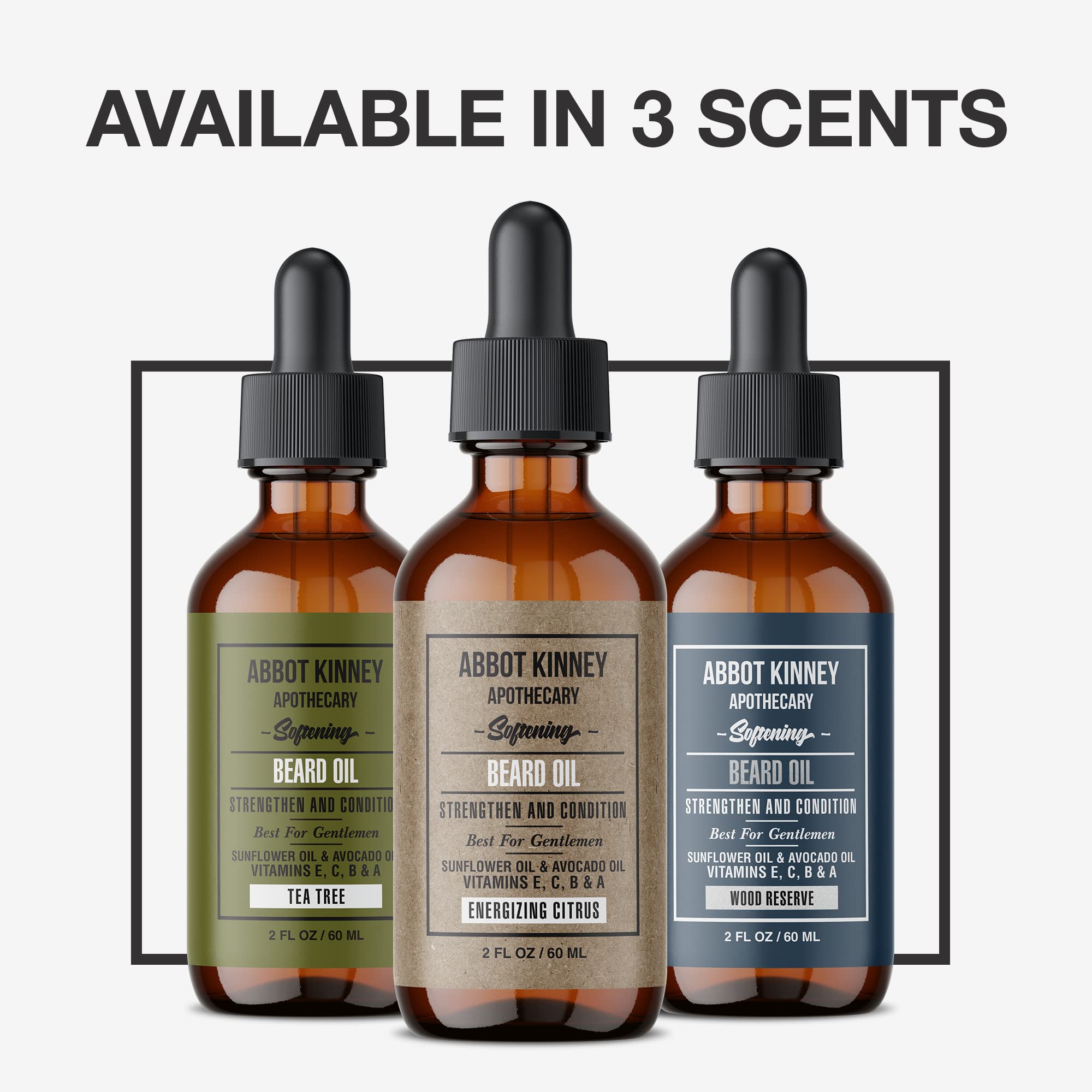 ABBOT KINNEY APOTHECARY Beard Oil for Men - Natural Ingredients, Energizing Citrus Scent, Promotes Healthy Growth, Ideal for Dry Flaky Skin - Beard Conditioner - 2 Fl Oz