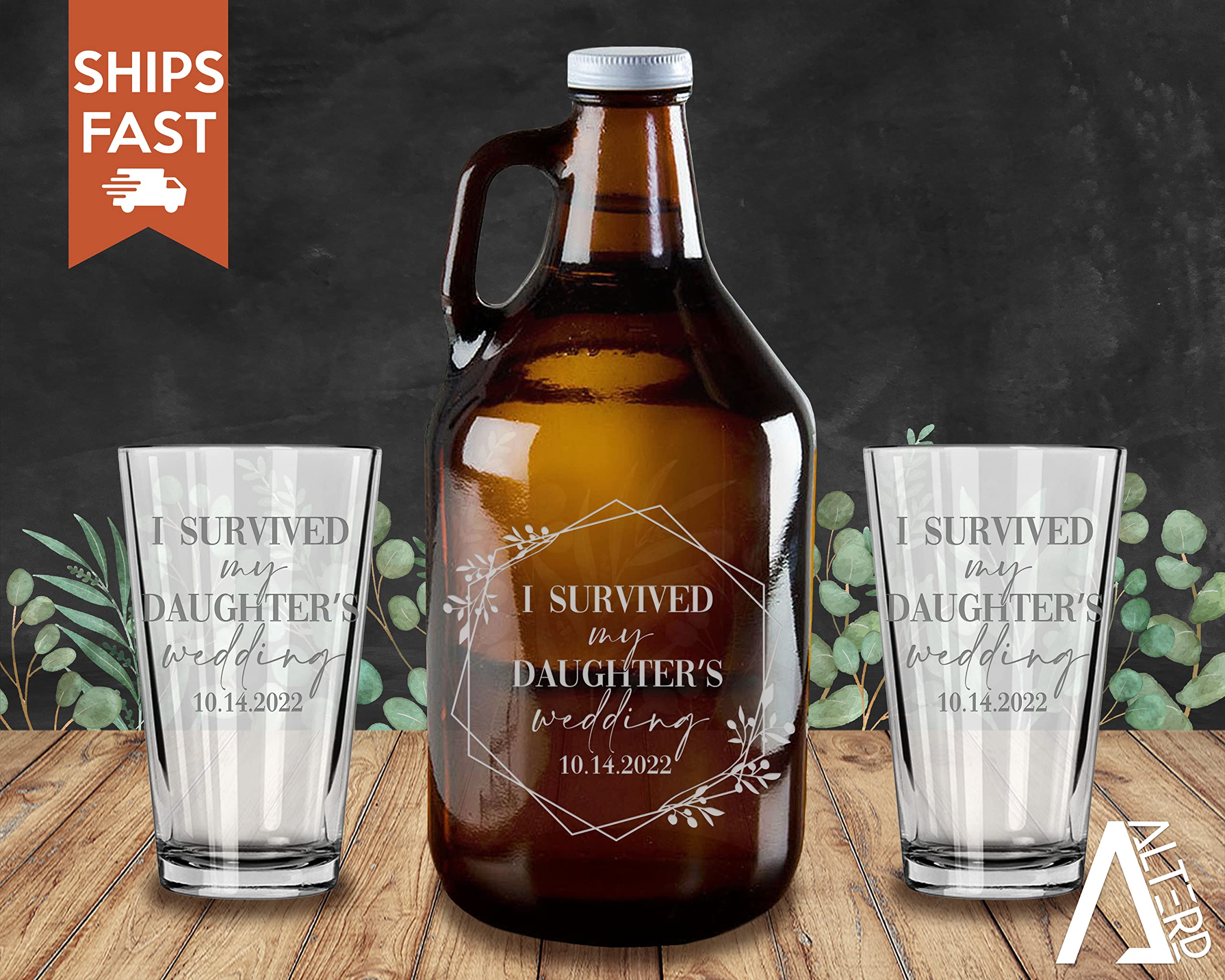 Alterd Industries - Personalized I survived My daughter's Wedding engraved glass, Father of the Bride gift, Mother of the Bride Gift, (21oz Stemless Wine)