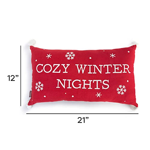 DEMDACO Cozy Winter Nights Red and White 21 x 12 Inch Reversible Lumbar Throw Pillow