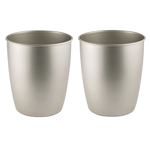mDesign Small Steel Round Trash Can Bucket - 1.5 Gallon Wastebasket, Garbage Container Bin for Bathroom, Powder Room, Bedroom, Kitchen, Home Office - Hamill Collection - 2 Pack - Satin