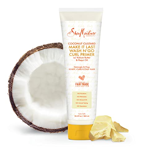 SheaMoisture Coconut Custard Curl Defining Cream - Make It Last Wash N' Go Primer, Enhancer & Detangler for Wavy & Curly Hair, Organic Shea Butter, 10.3 Oz