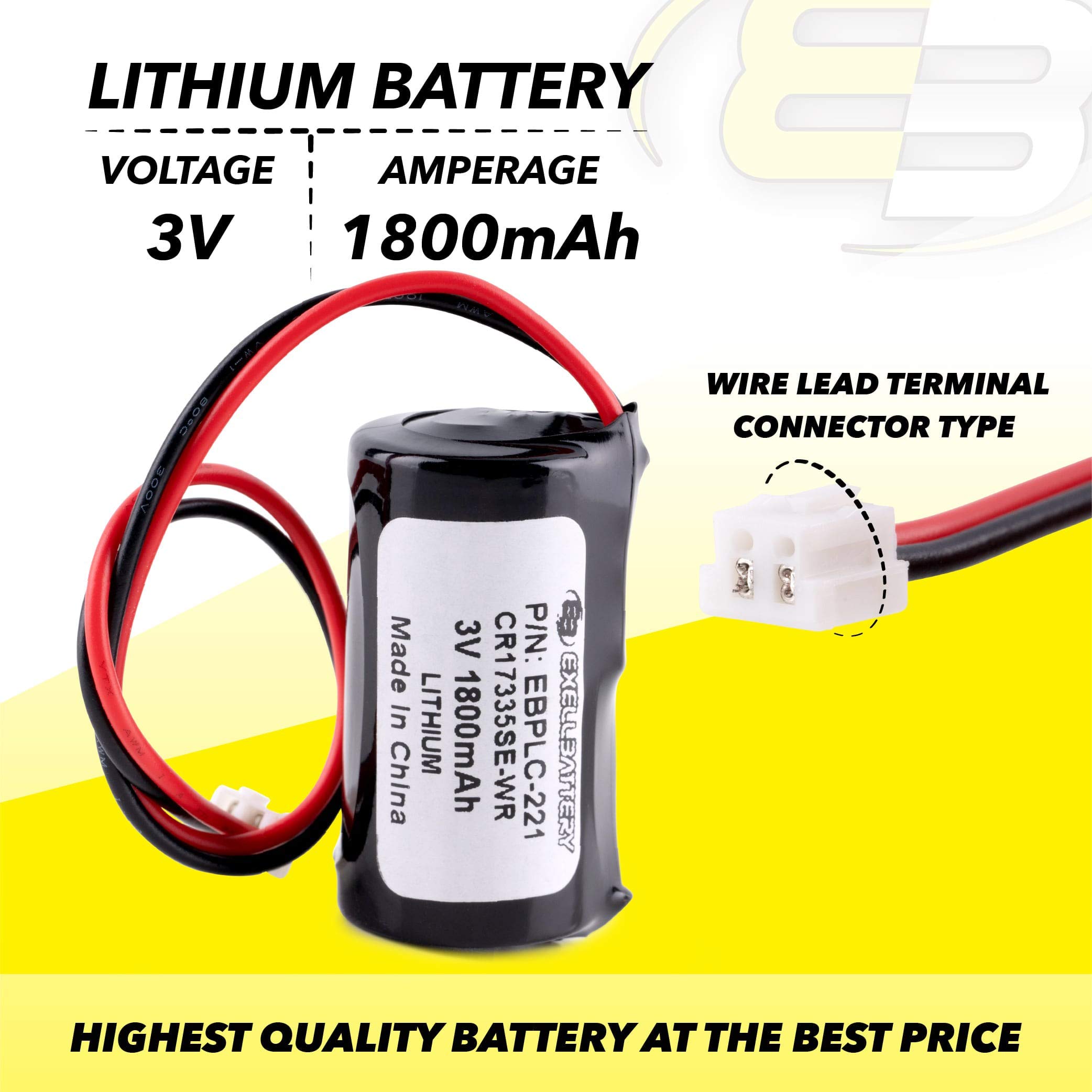 Exell Lithium PLC Computer Backup Battery, Replaces COMP-221, Energy Plus PLC-221, and Modicon 990XCP98000 (3 Volts)
