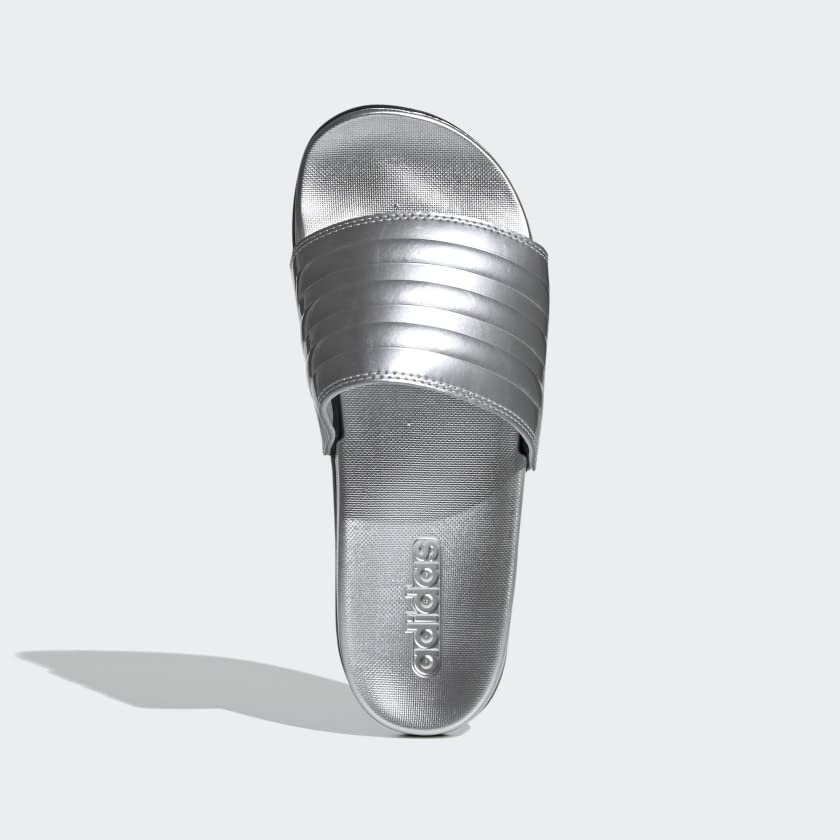 adidas Women's Adilette Comfort Slides Water Shoe, Silver Metallic/Silver Metallic, 8
