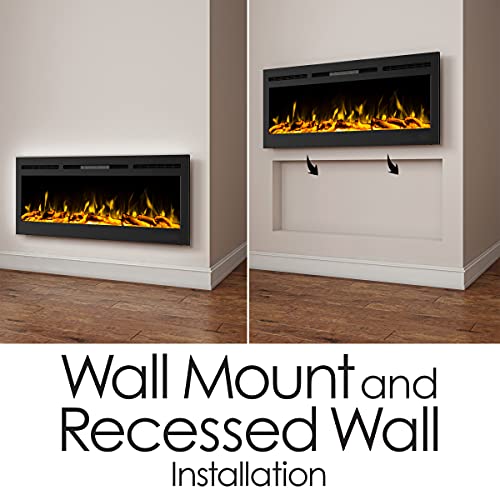 60” Electric Fireplace-Front Vent, Wall Mount or Recessed-3 Color LED Flame, 10 Fuel Bed Colors & 3 Media-Touch Screen & Remote Control by Lavish Home