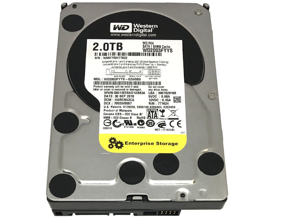 Western Digital RE4 WD2003FYYS 2TB 7200RPM 64MB Cache SATA 3.0Gb/s 3.5in (Enterprise Grade) Internal Hard Drive (Renewed)