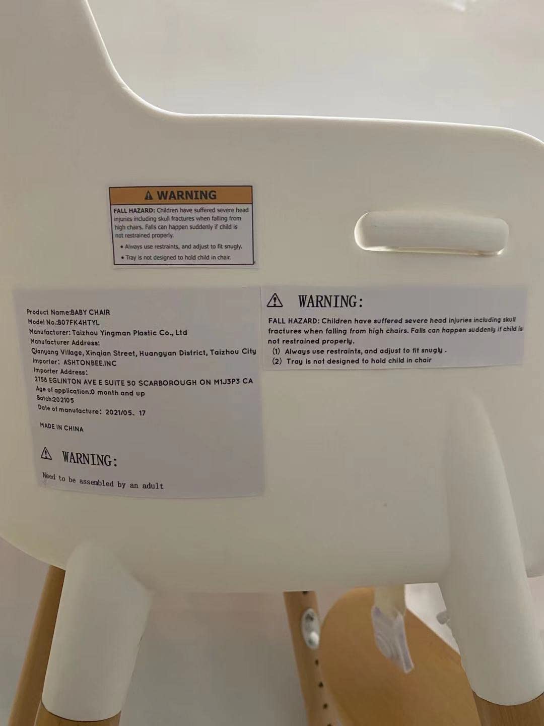 Wooden High Chair for Babies and Toddlers - with Harness, Removable Tray, and Adjustable Legs