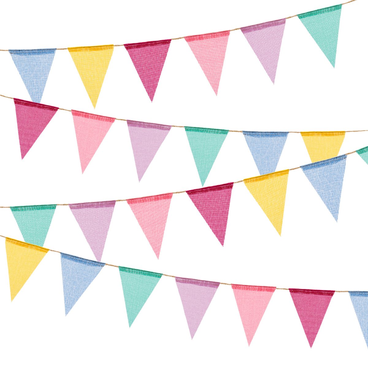 72 Flags Imitated Burlap Pennant Banner Multicolor Fabric Triangle Flag Bunting for Summer Party and Festival Classroom Hanging Decoration
