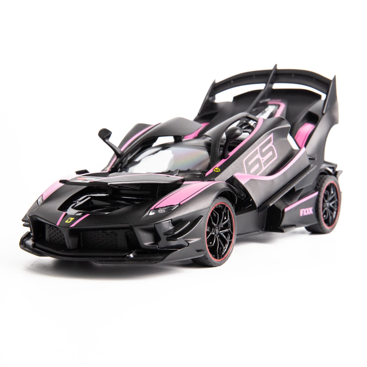 BDTCTK Compatible for 1:24 Ferrari FXXK Diecast Car Model, Zinc Alloy Pull Back Car with Sound and Light for Kids Boy Girl Black