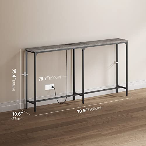 DEPAD 70 Inch Extra-Long Console Table with 2 Power Outlets and 1 Type C Port and 1 USB Port, 10.6β D x 70.9β L x 35.4β H Sofa Table, Grey Behind Couch Table, Narrow Long Entryway Table