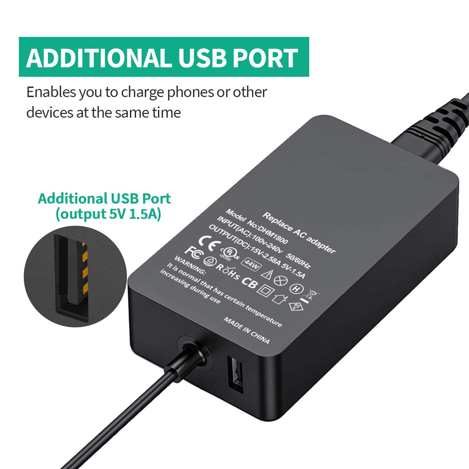 Pro Charger Laptop Charger,Smartwifi 15V 4A 65W Portable Charger for Pro 3/4/5/6/7/X Laptop1/2/3 & Pro & Book1/2 and Go 1/2