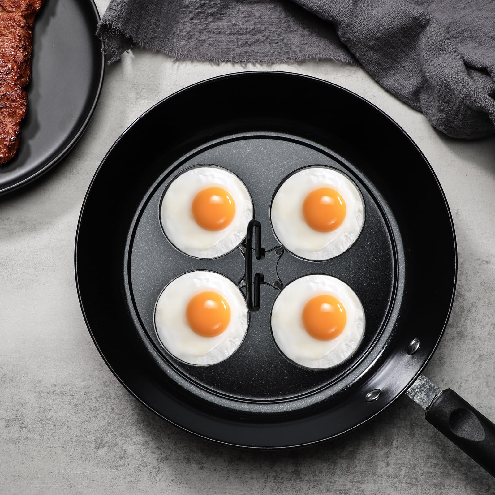 Egg Ring Stainless Steel 4-ring Set for Frying Eggs Omelets Breakfast Cooking Mold (Round)