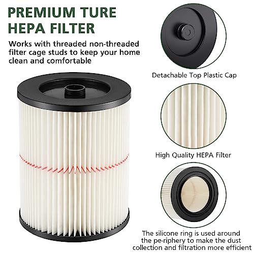 9-17816 Red Stripe Vacuum Cartridge Filter Replacement Compatible with Craftsman Wet/Dry 5/6/8/12/16/32 Gallon & Larger(2 Pack)