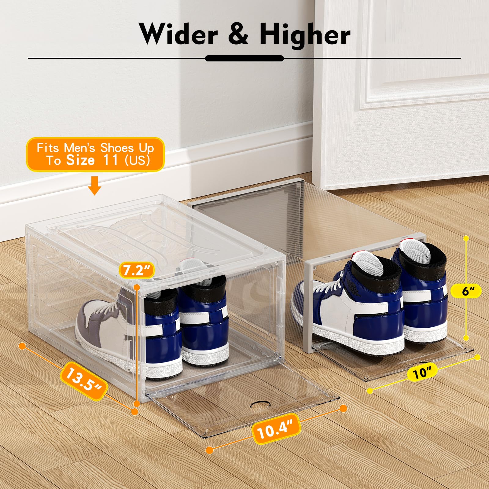 ARSTPEOE Upgrade Harder Solid Plastic Shoe Organizer with Magnetic Front Door, 12 Pack Shoe Boxes Clear Stackable, Sneaker Storage for Closet, Shoe Display Case, White