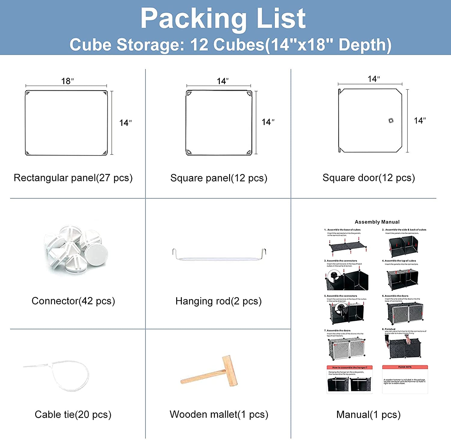 Choies DIY Portable Storage Organizer with Door,14"x18" Depth Cube Clothes Closets,12 Cubes, Portable Wardrobe Closets, Storage Cabinet,Organizer Shelving Bookshelf Toy Organizer(White)