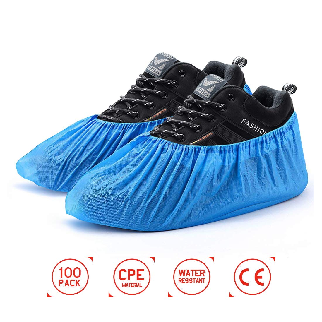 TOUGS 100-Pieces Disposable Boot & Shoe Covers, Durable Anti Slip Cleaning Overshoes for Home Office, One Size Fits Most