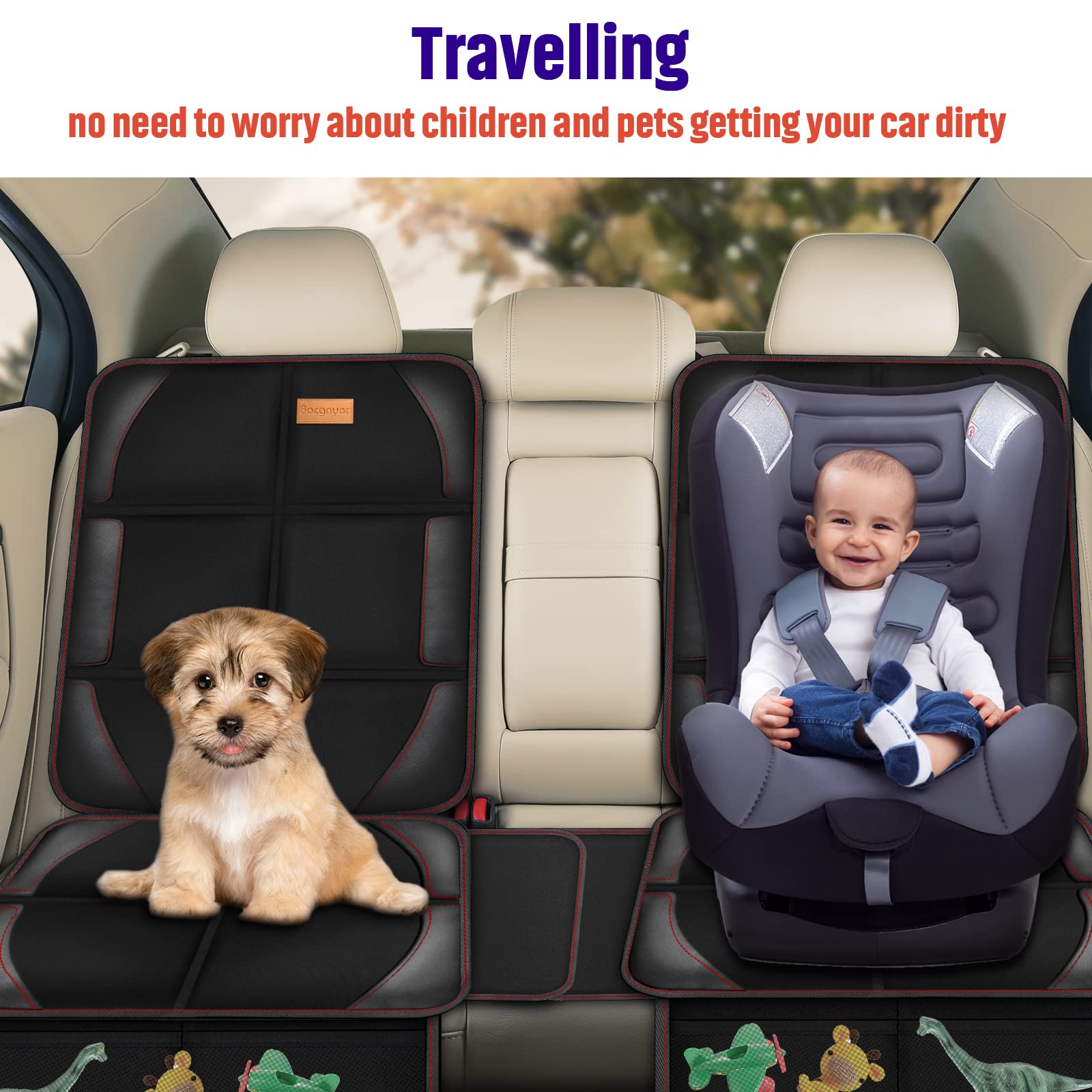 Car Seat Protector, 1 Pack, Thickest Padded 600D Fabric Padding, Waterproof, Durable, Anti Slip Backing, Child Seat Protection, Suitable for Babies, Toddlers, Children(Black 1)