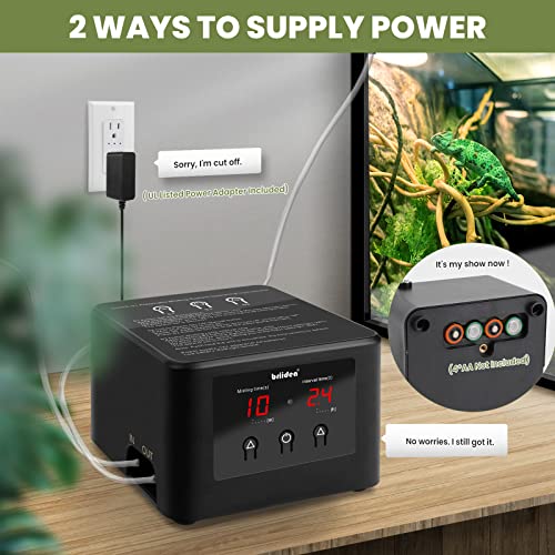 briidea Reptile Misting System, Terrarium Mister with 2 Power Supply Ways, Automatic Humidifiers with Adjustable Spray Nozzles for Reptiles Plants Amphibians Herps