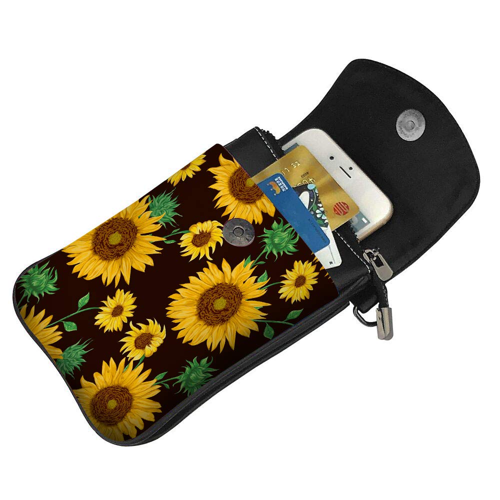 Beabes Sunflowers Crossbody Cell Phone Purse Floral Flower Vintage Leaf Art Botanical Summer VintageWallet Handbag