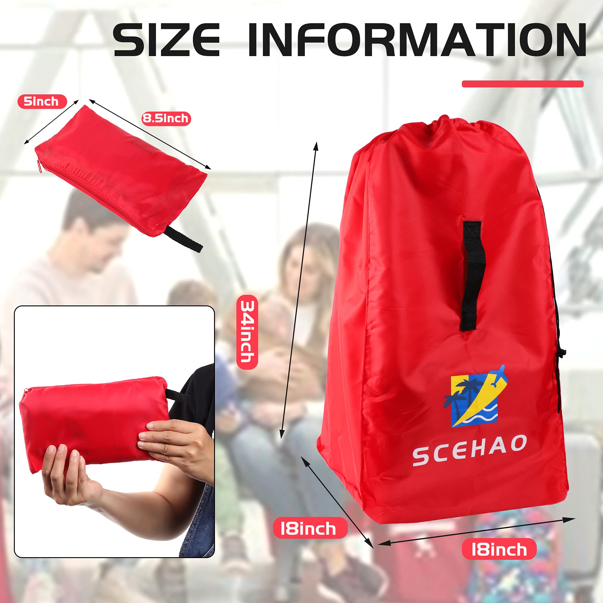 Car Seat Travel Bag and Stroller Bag for Airplane (Red Set)