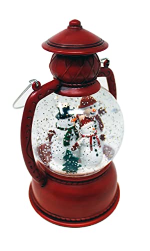 Christmas Decor Lighted Spinning Lantern Snowglobe with Snowman Family Scene, Red, Battery Operated (not included) - 7.6" H x 4.2" W x 5.2" D