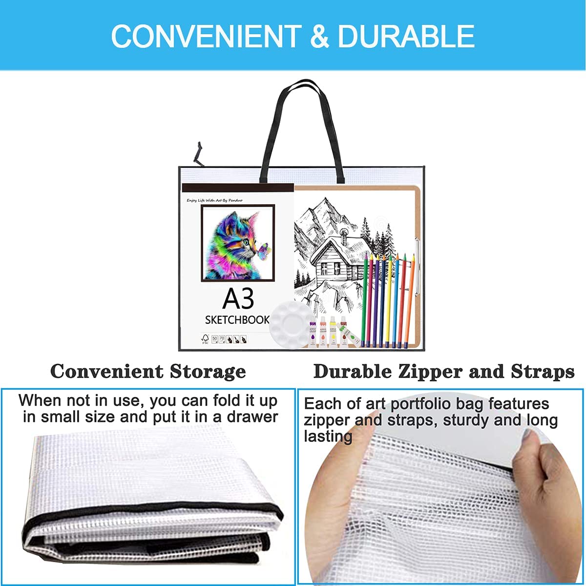 Art Portfolio Bag 19 x 25 inch, Large Poster Storage Bag with Handle and Zipper Portfolio Folder for Artworks, Charts and Teaching Classroom Organization (3 pack)