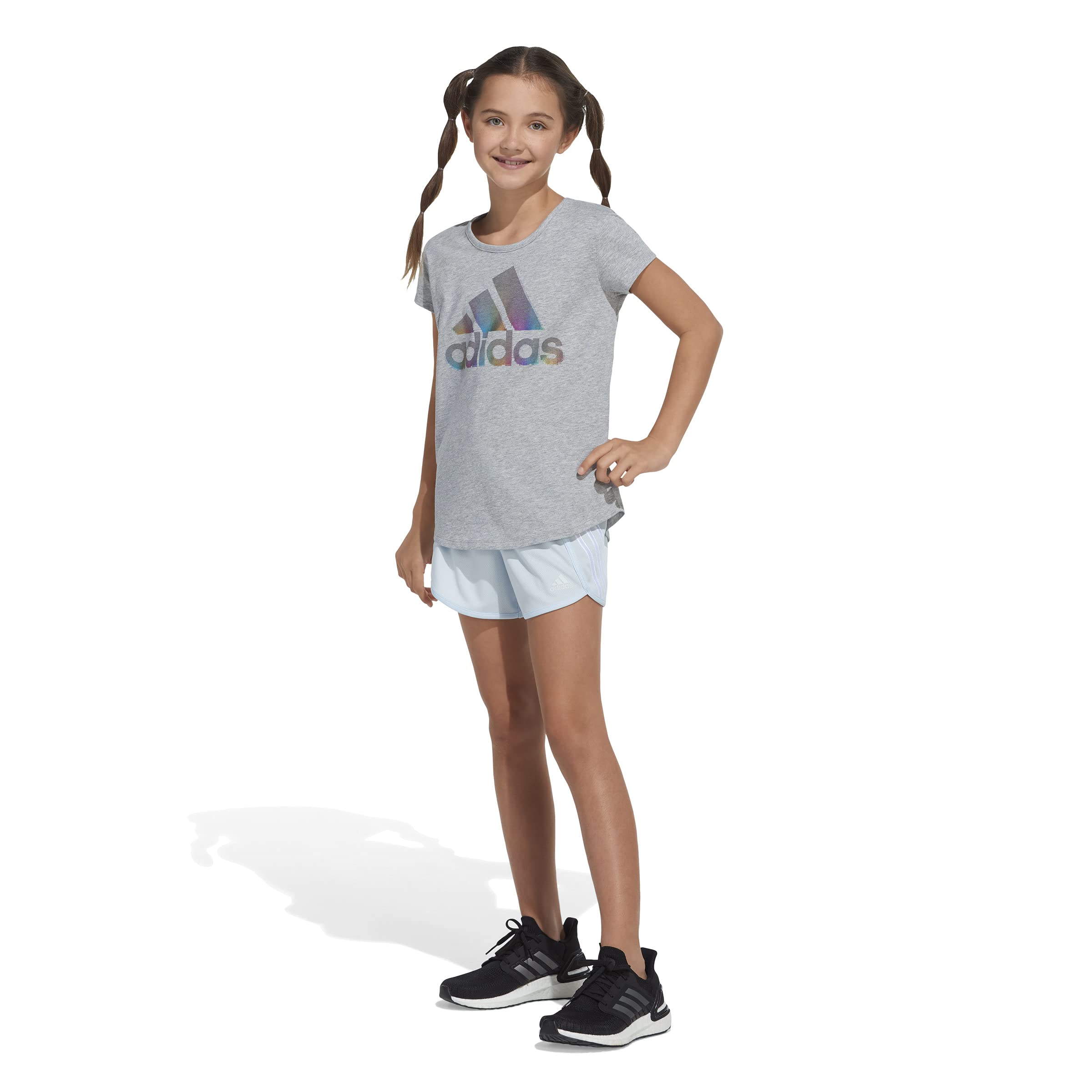adidas girls Stripe Mesh Shorts, Sky Tint, 8-15 Years US