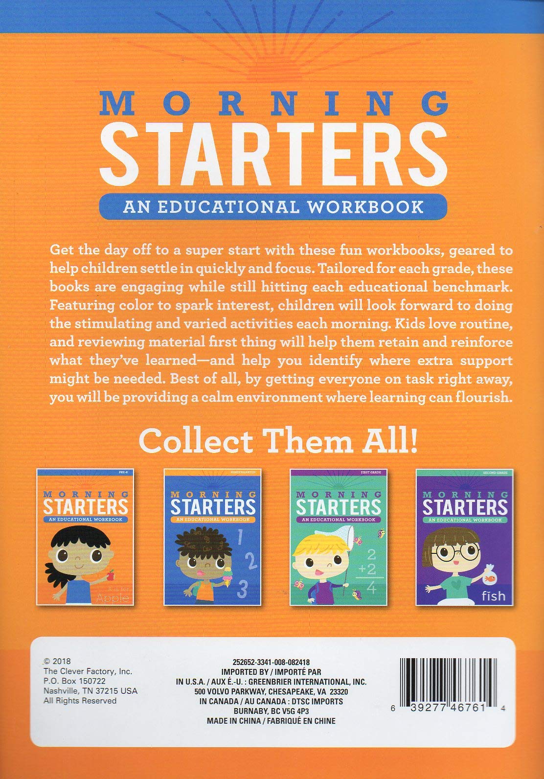 PRE-K Morning Starters Educational Workbooks