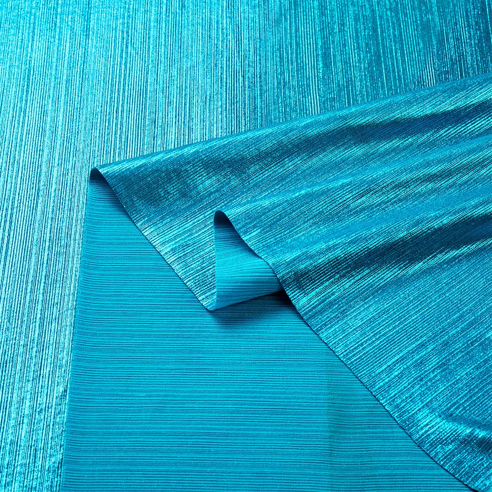 MaiMaiSuan 60ββ Wide Soft Shiny Stretch Metallic Luster Rib Knit Fabric for Dancing Dress Costume Wedding Dress DIY Clothing Fabric(1 Yard,Lake Blue)