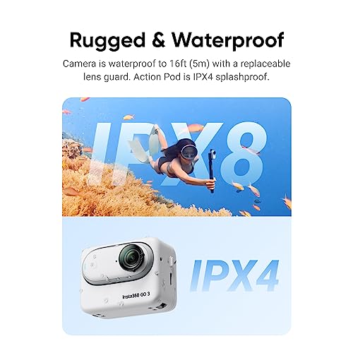 Insta360 GO 3 (64GB) β Small & Lightweight Action Camera, Portable and Versatile, Hands-Free POV, Mount Anywhere, Stabilization, Multifunctional Action Pod, Waterproof, for Travel, Sports, Vlog