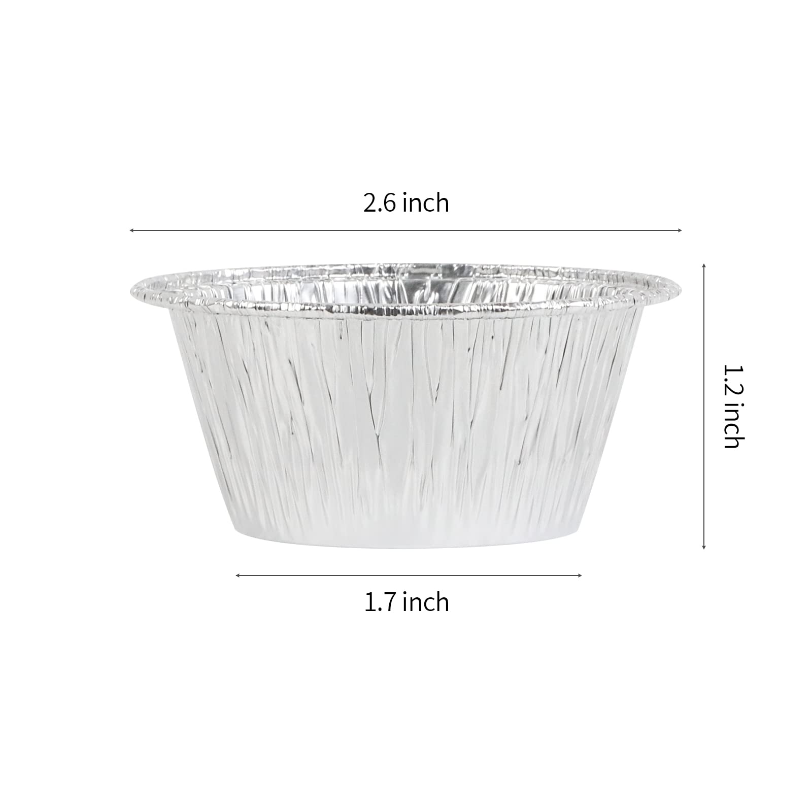 Aluminum Foil Baking Cups, Disposable Ramekin 2.4 Oz Silver Foil Cupcake liners, 200 Pcs Aluminum Baking Cups Egg Tart Liners for Baking, Cupcake, Pudding, Muffin , Creme Brulee