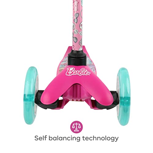 Barbie Self Balancing Kick Scooter with Light Up Wheels, Extra Wide Deck, 3 Wheel Platform, Foot Activated Brake, 75 lbs Limit, Kids & Toddlers Girls or Boys, for Ages 3 and Up