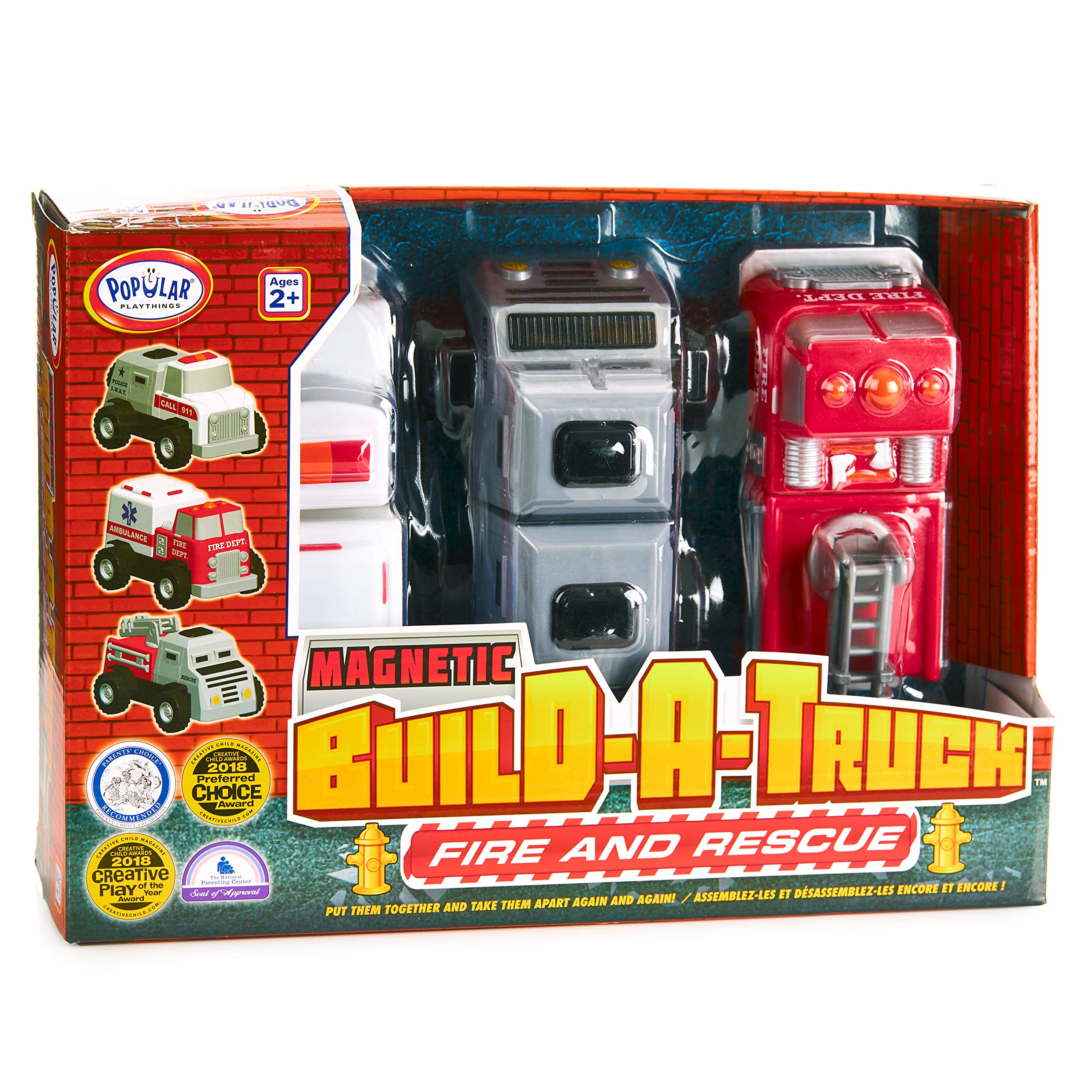 Magnetic Build-A-Truck Fire and Rescue Magnetic Toy Play Set, 6 Pieces