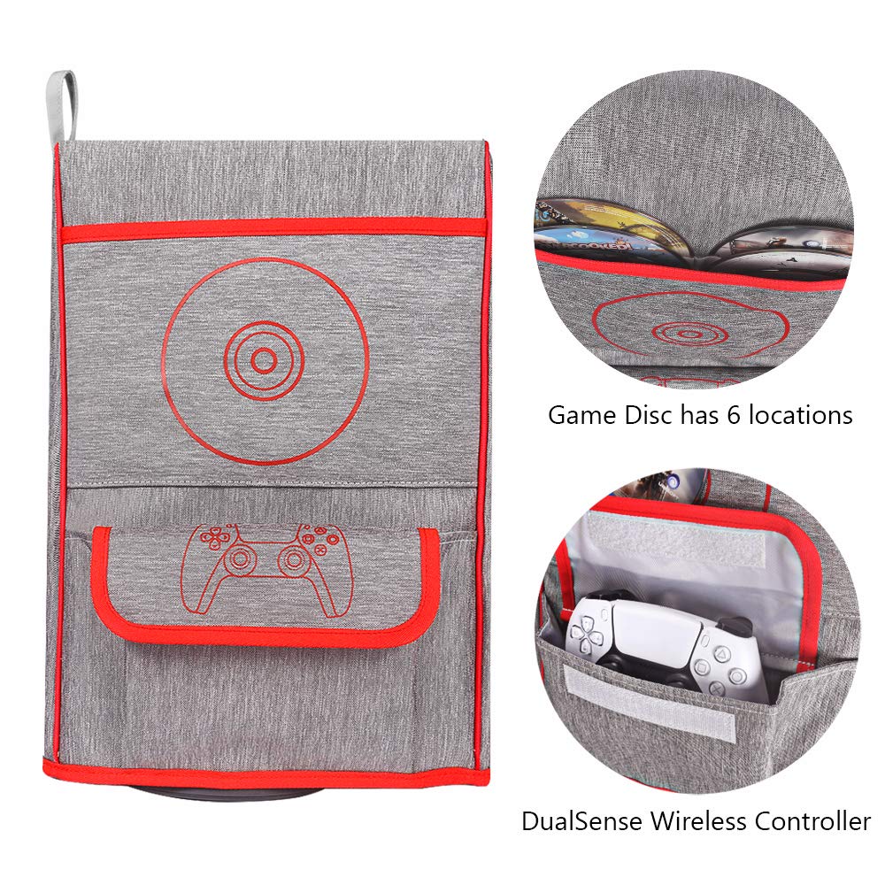 Eyglo Anti-Dust Cover for PS5 Sony PlayStation 5 Console Protective Cover Case -Anti Scratch and Waterproof, Support for PS5/Controllers/12 Game Discs (Red)