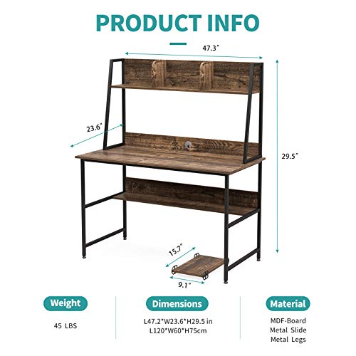 Mecor Computer Desk Study Writing Table for Home Office ,Modern Writing Study Desk with Storage Bookshelf and CPU Stand for Small Spaces, PC Laptop Table Workstation for Home Office…