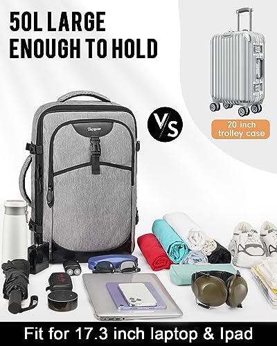 Carry on Backpack, 50l Large Travel Backpack with 3 Packing Cubes, Expandable Airline Approved 17inch Laptop Backpack, Business Weekender Daypack Overnight Luggage Duffel Bag Gifts for Men Women,Grey