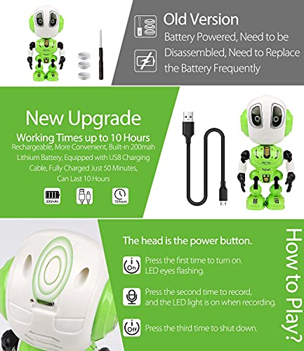Aubllo Robots for Kids Toys Stocking Stuffers for Boys Girls-2022 Mini Talking Interactive Robots with 10 Hours Working Time USB Charging Led Eye Kids Toys for Boys Girls (Fruit Green)