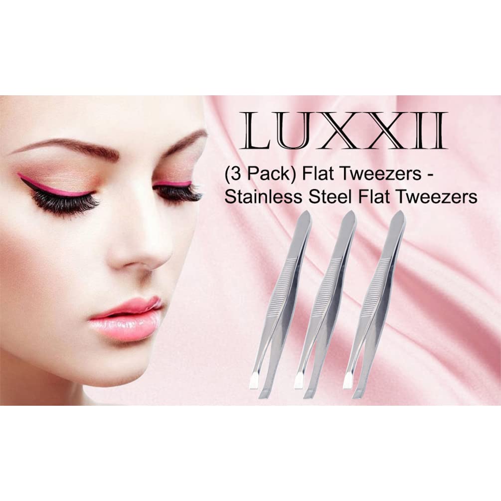 Luxxii (3 Pack) Flat Tweezers - Stainless Steel Flat Tweezers Hair Plucker for Hair and Eyebrows Personal Care (C_FLAT)