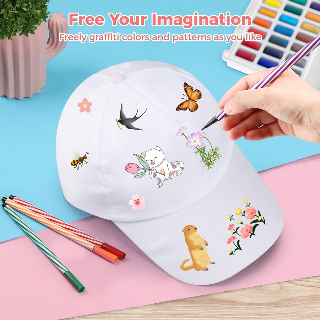 B bangcool DIY Kids Baseball Caps Hats - White DIY Creative Painting Polyester Sun Hat Sports Cap for Kids