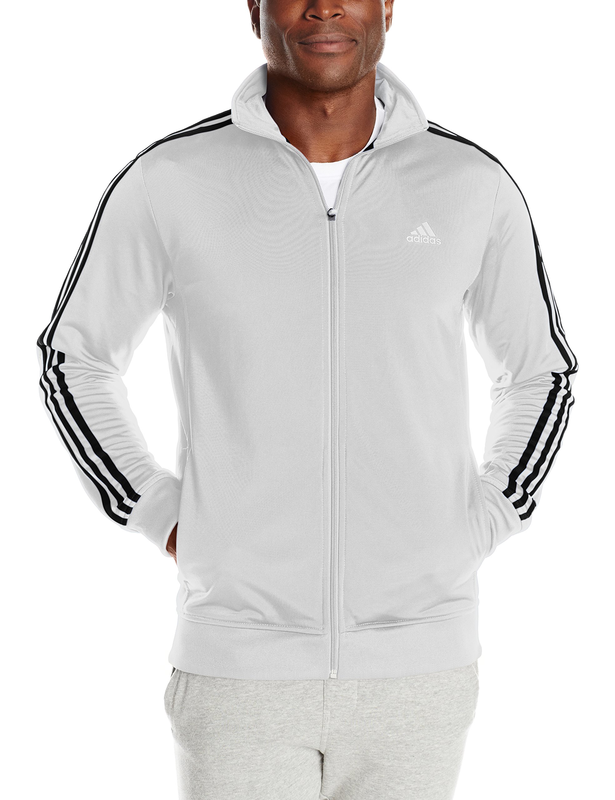 adidas Men's Essential Tricot Jacket, Medium Grey/Black Heather, X-Large